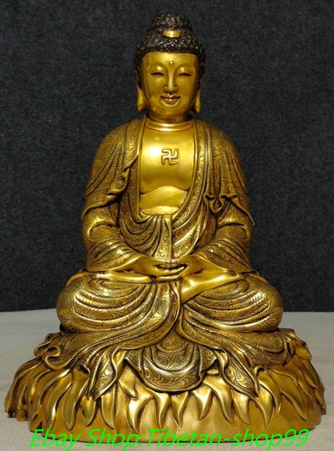 16''Old Purple Bronze 24K Gold Gilt Shakyamuni Sakyamuni Amitabha ...