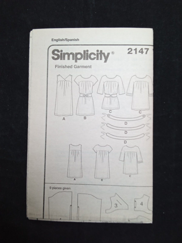 Simplicity 2147 Misses Mini Dress Tunic Pattern Learn to Sew UCT Sz 6 ...
