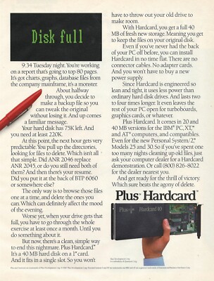 1987 Plus Development Hardcard 40 MB - 1" Single Slot Hard Drive Card ...