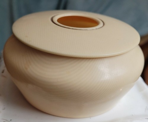 VINTAGE IVORY PYRALIN PLASTIC HAIR RECEIVER VANITY ACCESSORY CONTAINER ...