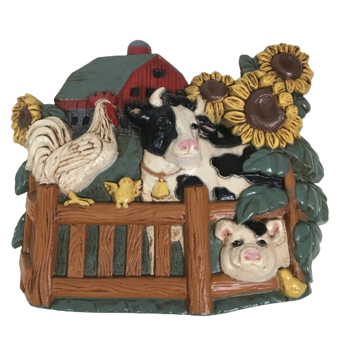 Red Barn Farm Plaques Cow Rooster Pig Sunflower Home Interiors Country ...