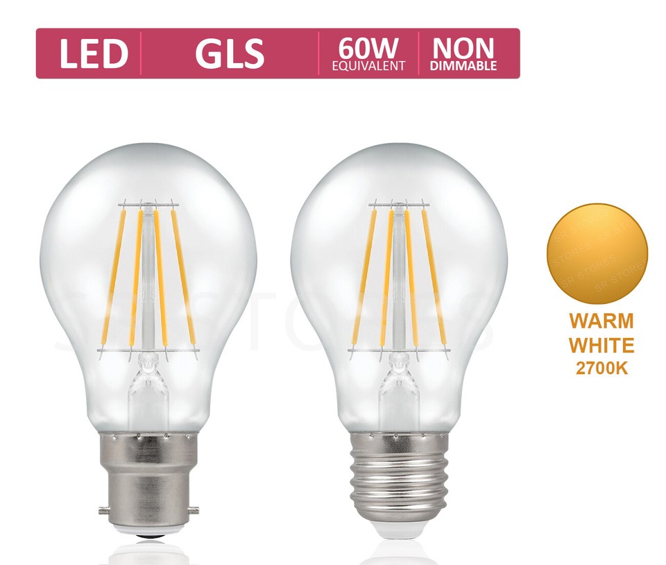 Filament B22 60W GLS Clear Screw LED Warm/Cool/Daylight 100W Bayonet ...