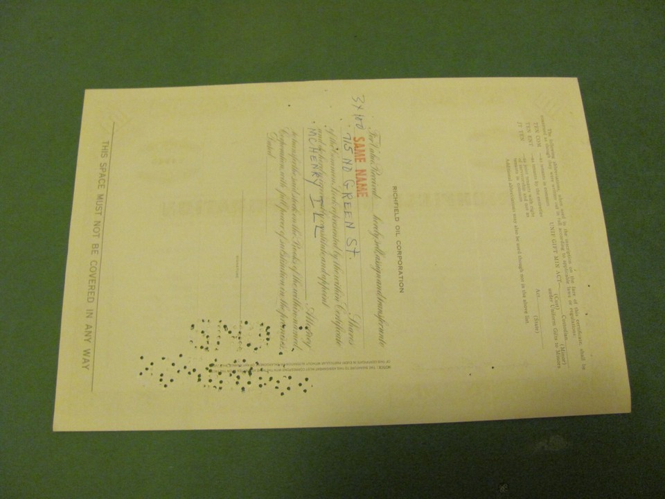 RICHFIELD OIL CORPORATION - VINTAGE 100 SHARES CERTIFICATE 1962. | eBay