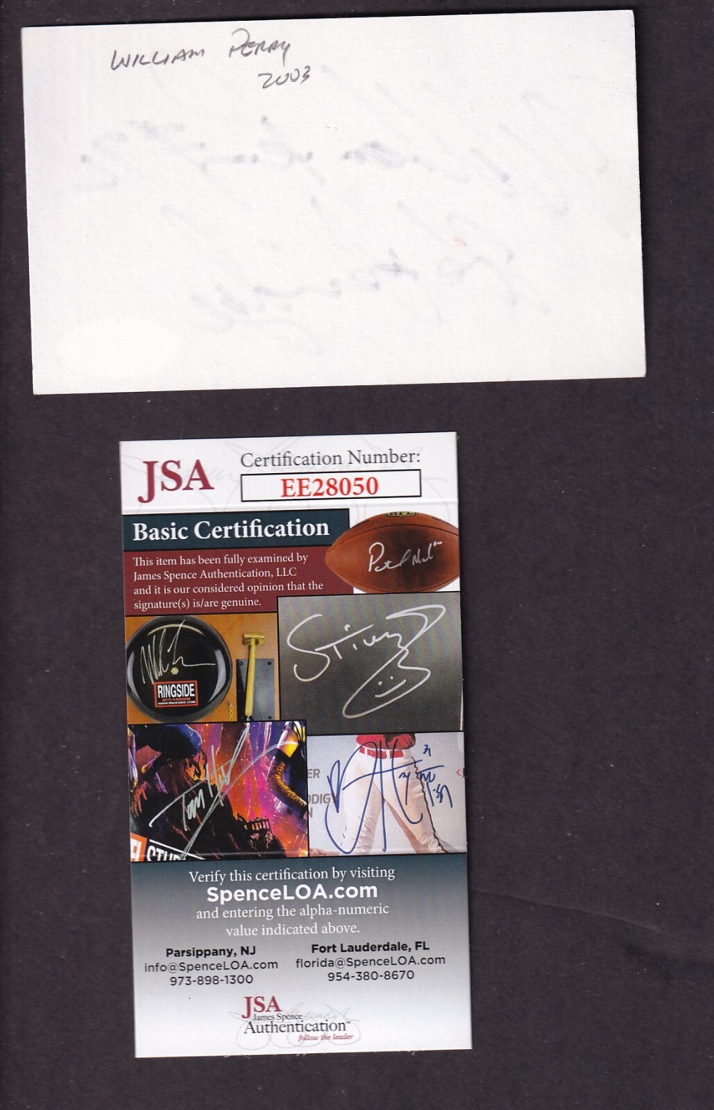 William "The Refrigerator" Perry Autographed Index Card JSA Authentic ...