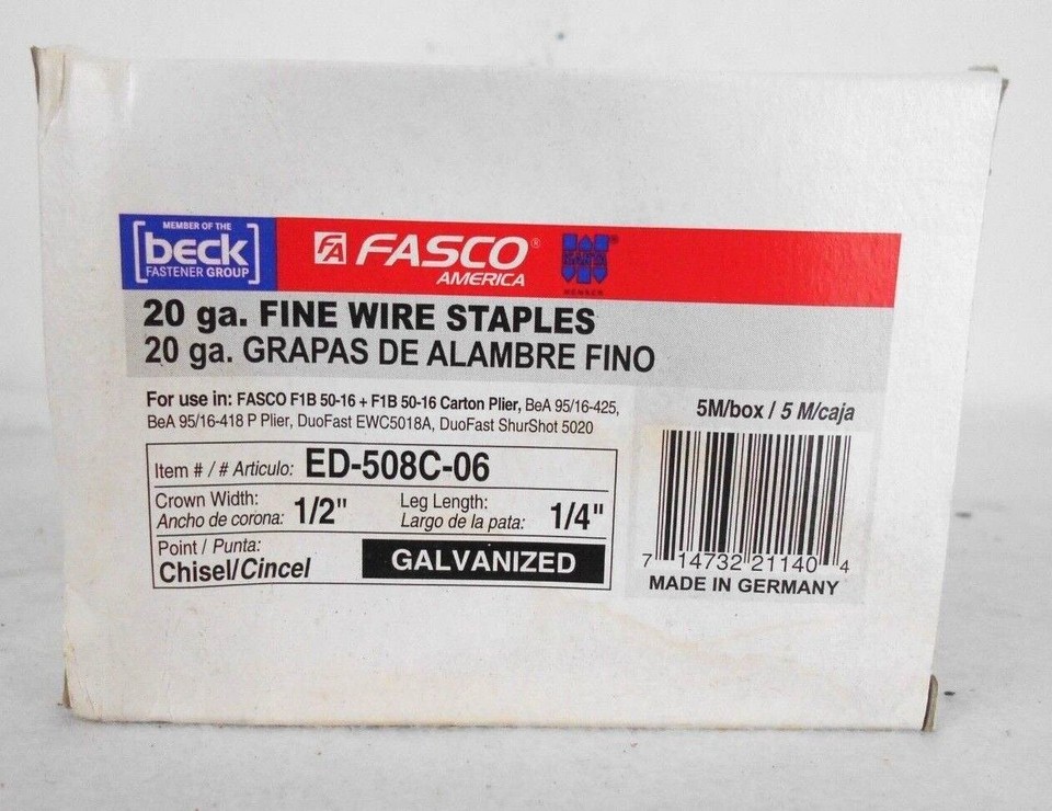 20 GA. FINE WIRE STAPLES 1/2" CROWN - 1/4" LEG - 1 TO 8 BOXES 5,000 ...