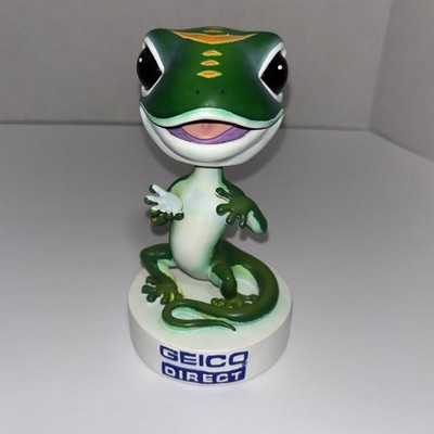Geico GECKO Direct Mascot Bobblehead Green Ceramic 6” Tall Lizard Promo ...