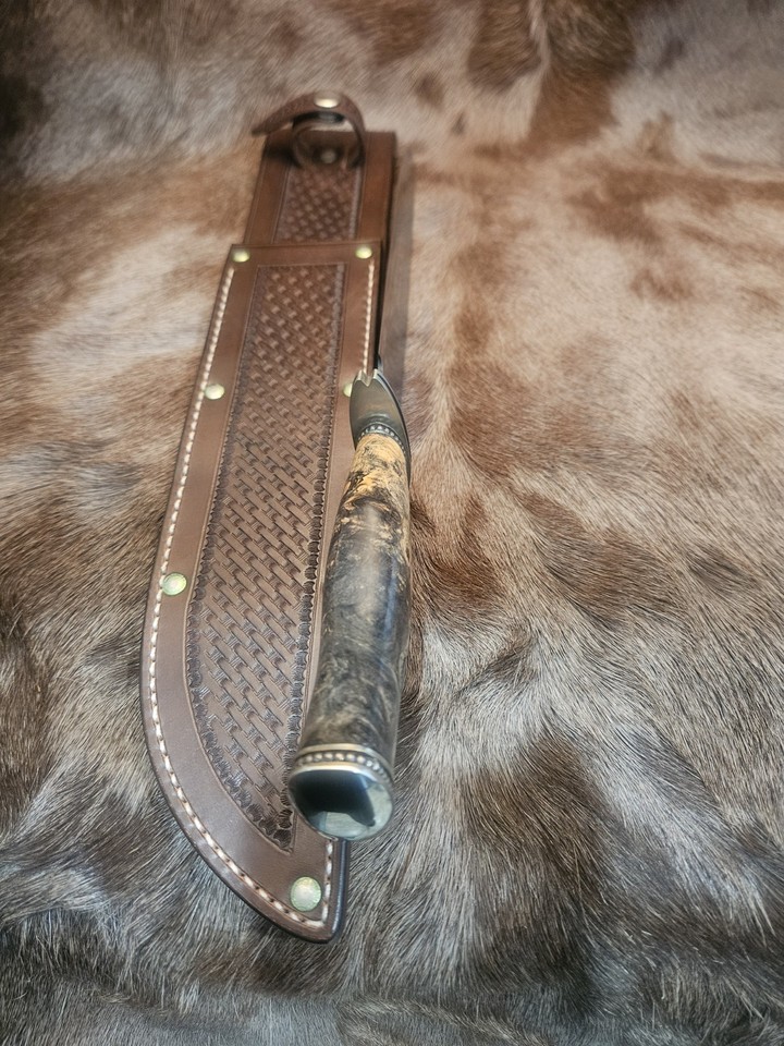 Alan Tiensvold Knife Custom Damascus Bowie Mosher Sheath Visible Temper ...