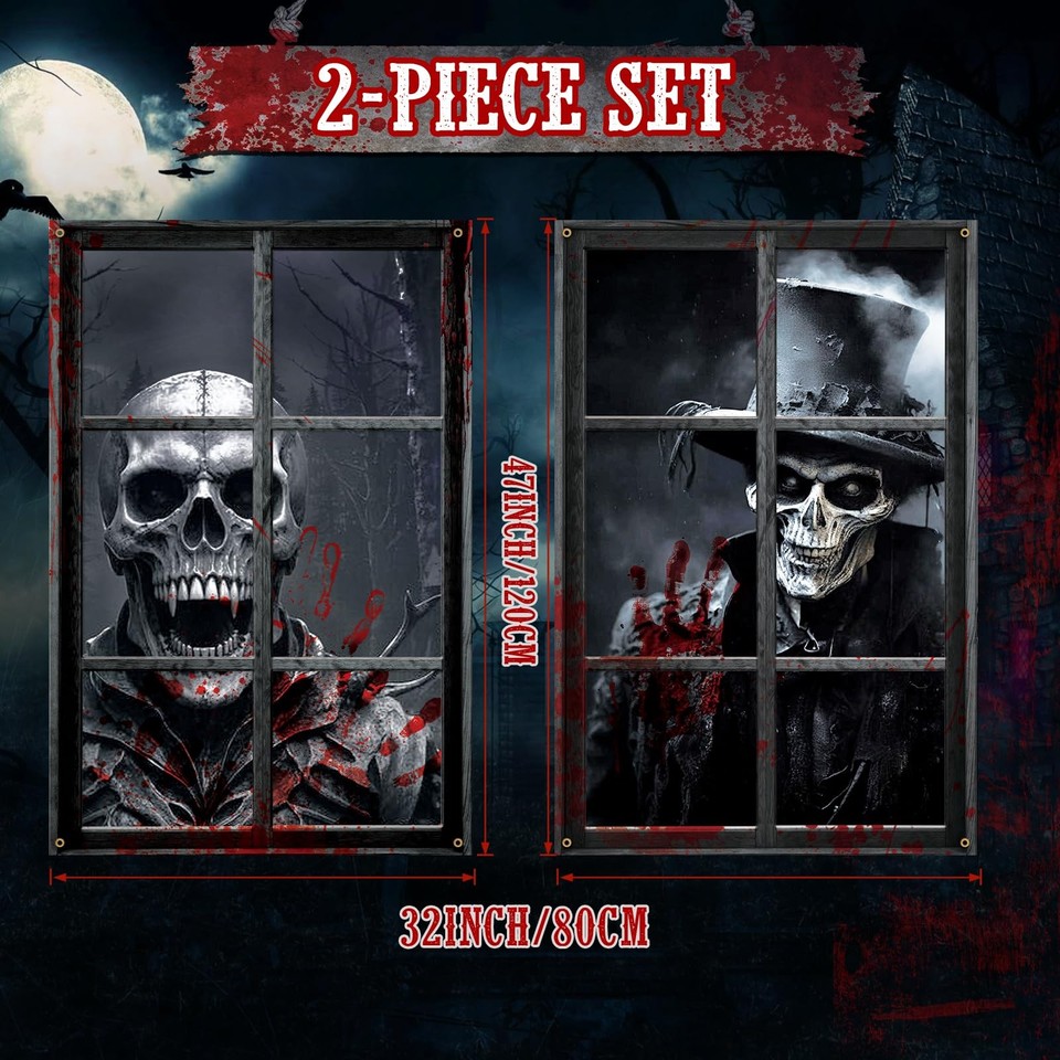 LIMUIKA 2pc 32x47 Blood Skeleton Halloween Window Hanging Decor Scary ...