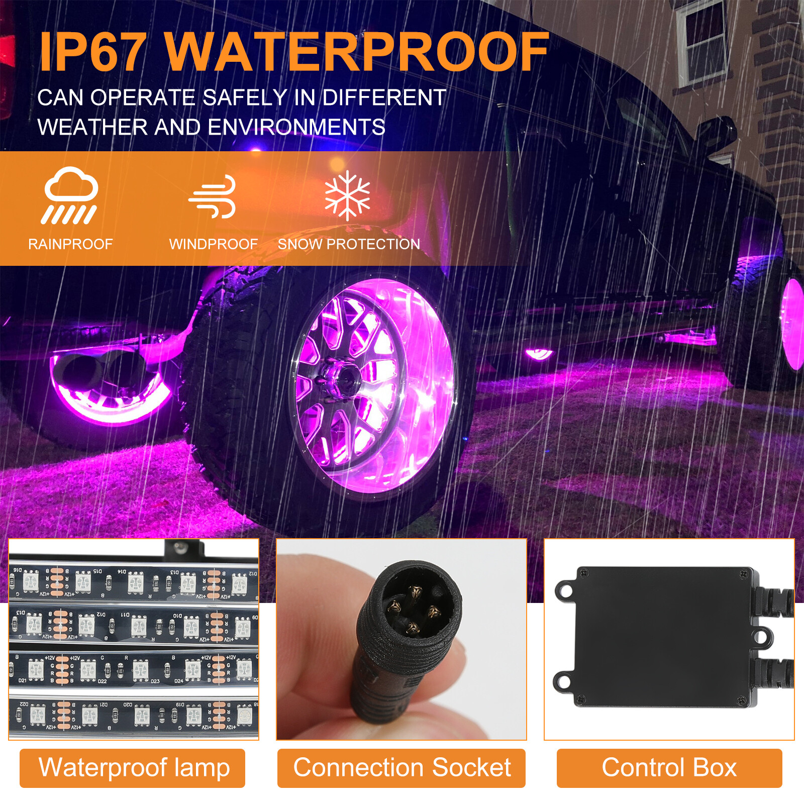 4x 15.5" Car RGB LED Wheel Ring Rim Lights Bluetooth APP For Jeep ...