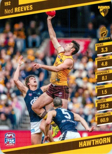 Carte TeamCoach AFL Hawthorn Hawks 2024 - Ned Reeves | eBay