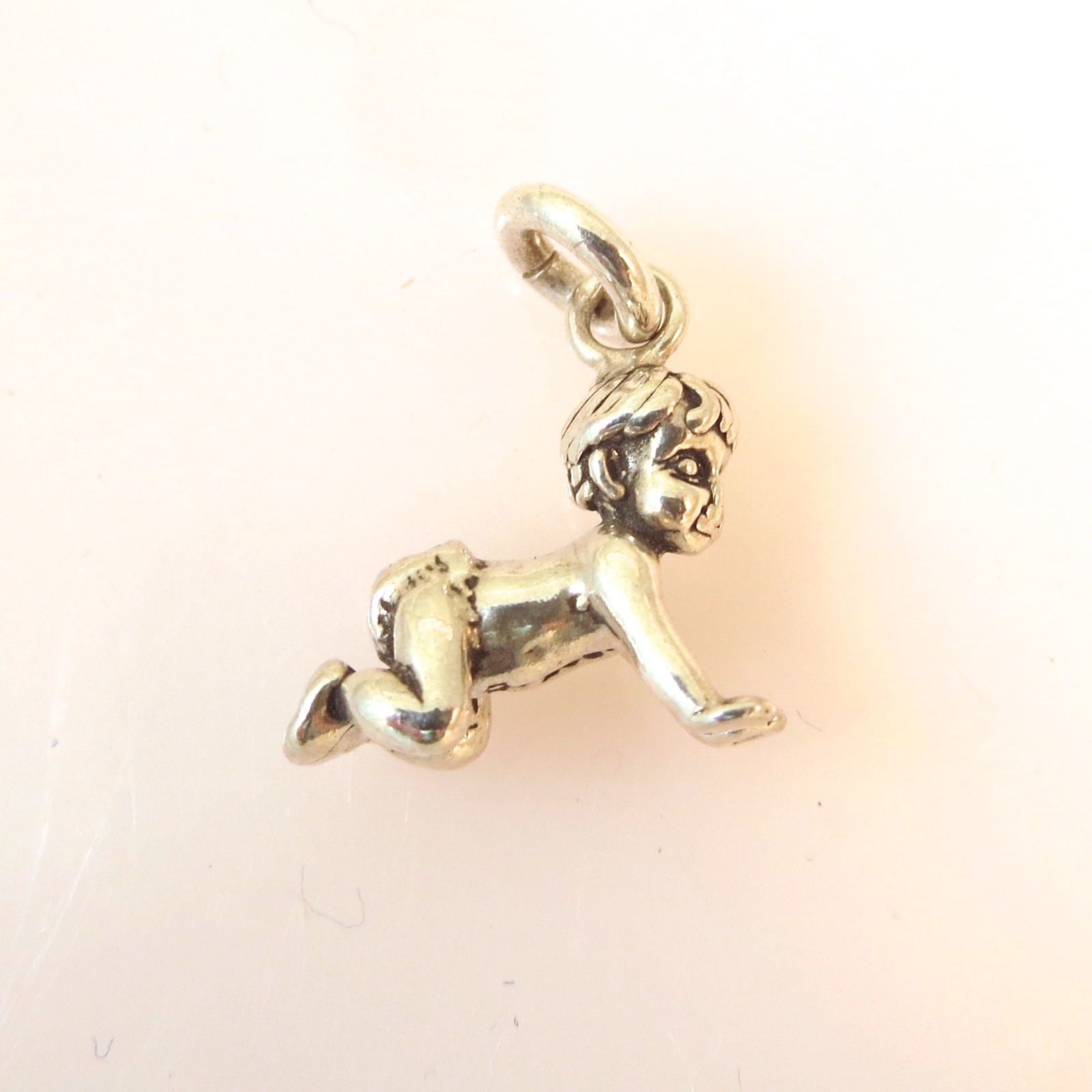 .925 Sterling Silver 3-D CRAWLING BABY CHARM NEW Diaper Child Pendant ...