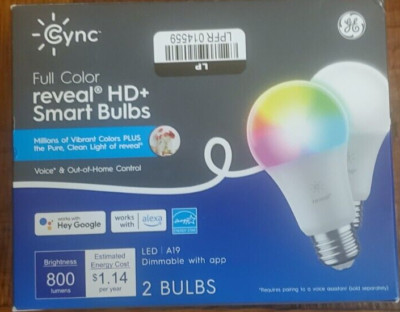 GE CYNC Reveal Smart Light Bulbs Full Color Bluetooth Wi-Fi Dimmable 2 ...