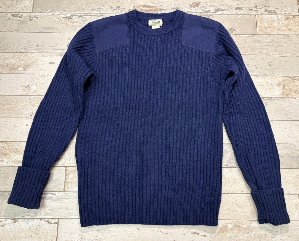 VTG LL Bean Commando Sweater MED Blue Crewneck 100% Merino Lamb's Wool ...