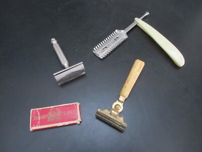LOT OF 3 VINTAGE RAZOR RAZORS & BLADES GILLETTE DURHAM DUPLEX SCHICK ...