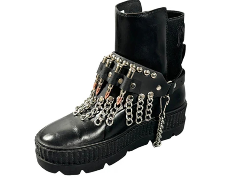 Black Leather Boot Strap w/ Bullets Chains Studded Punk Rock Metal ...
