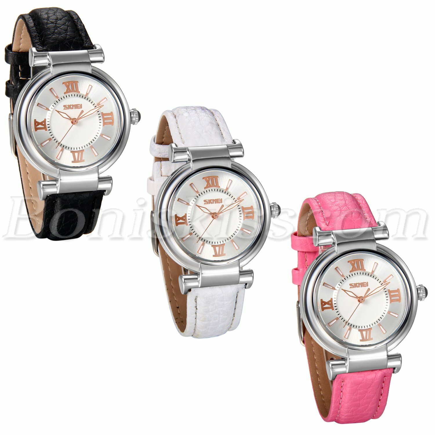 Fashion Roman Numberals Leather Strap Womens Girls Waterproof Quartz ...