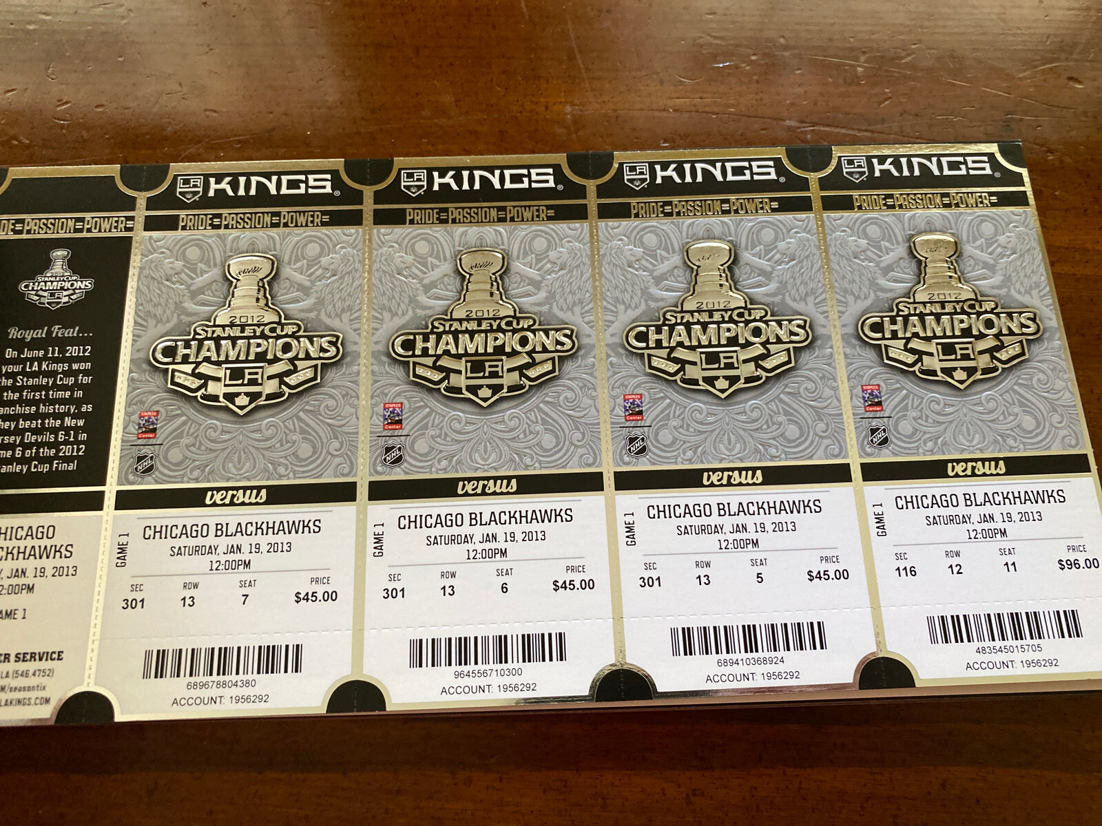 2012-13 LA KINGS SEASON TICKET BOOK SET STUBS + PLAYOFFS 4 SEATS FOR ...