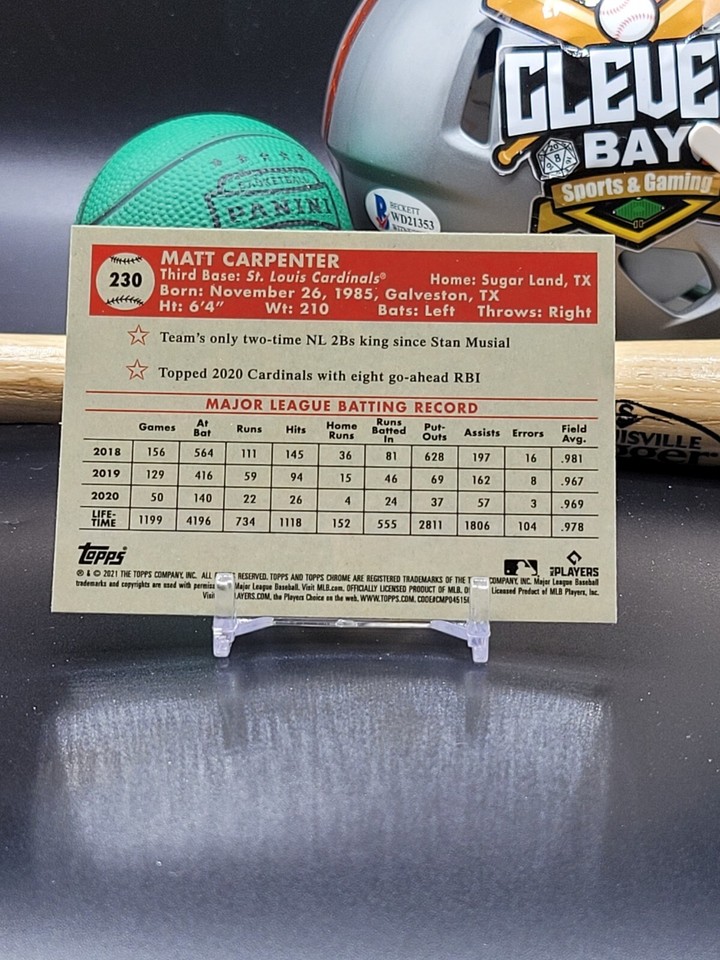 2021 TOPPS CHROME PLATINUM ANNIVERSARY MATT CARPENTER CARD # 230 (CB ...