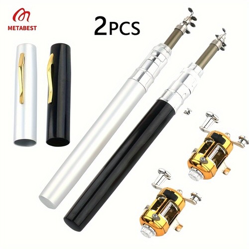 2 Set Premium Aluminum Alloy Pocket-Sized Pen Style Fishing Rod Compact ...