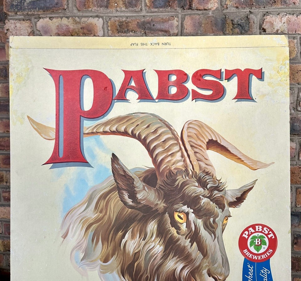 Vtg Pabst Genuine Bock Beer Ram 22” X 30” Cardboard Easelback ...