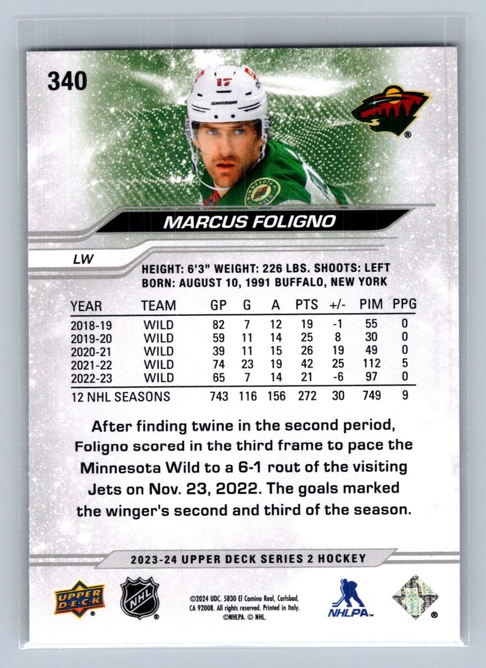 Marcus Foligno 2023-24 Upper Deck #340 Minnesota Wild | eBay