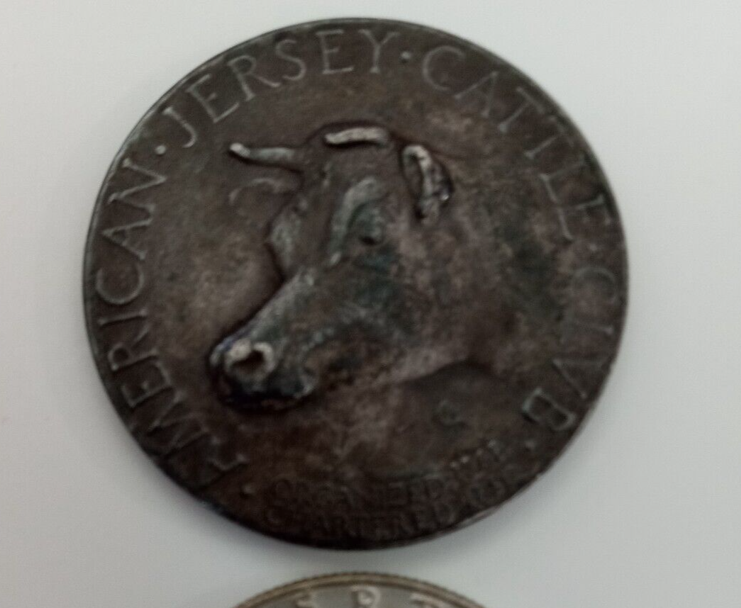 AMERICAN JERSEY CATTLE CLUB RARE 1924 SILVER MEDAL COW DAIRY MILK ...