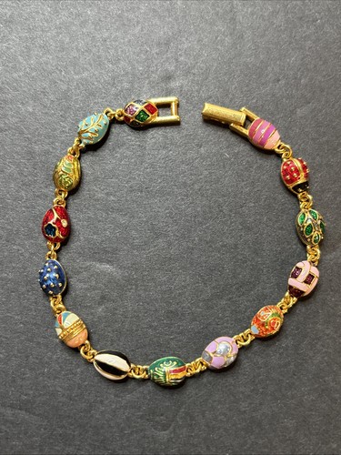 VTG Joan Rivers Bracelet Faberge Inspired Eggs Ladybug Link Enamel ...