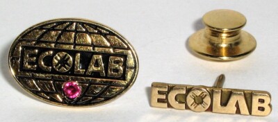 ECOLAB 10 YR SERVICE LAPEL PIN or TIE PIN w/ RUBY COLORED STONE & BASIC ...