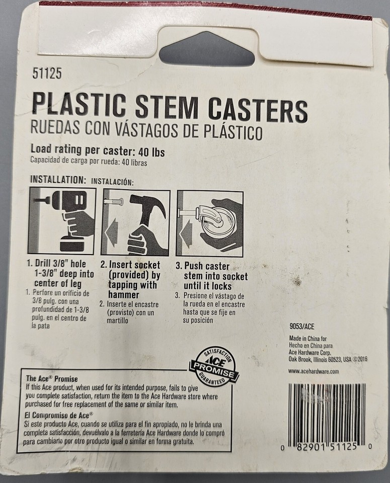 Plastic Stem Casters 1.25" 2 Piece Lot Of 3 Caster Wheels | eBay
