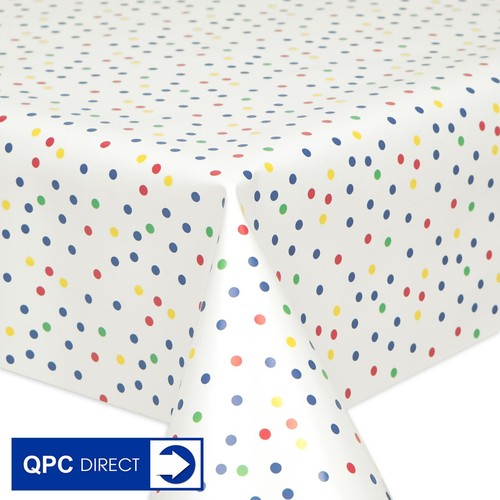Rainbow Polka Dot Multi Colour Spots Wipe Clean PVC Tablecloth Table ...
