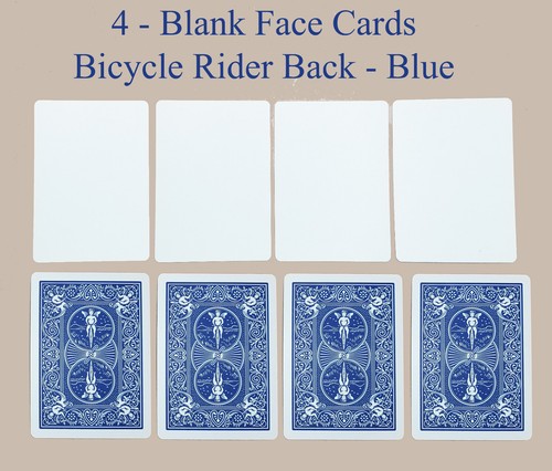 4 - Blue Bicycle Blank Face Cards - Extra Cards for Magic or Other Use ...