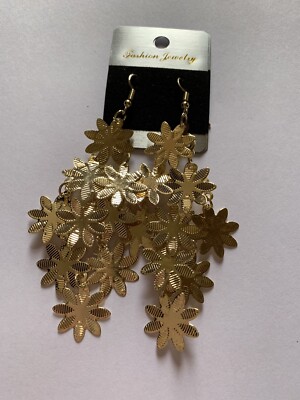 GOLDTONE LEAFY LOOK LONG DANGLE EARRINGS-E8912 | eBay
