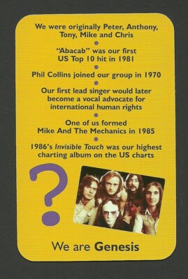Genesis #78 Pop Rock Music Card Peter Gabriel Phil Collins | eBay