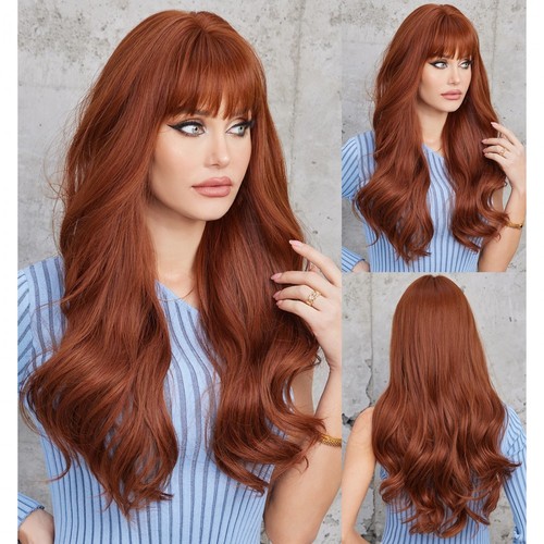 Heat Resistant Synthetic Hair Long Wavy Copper Red Cosplay Party Wigs ...