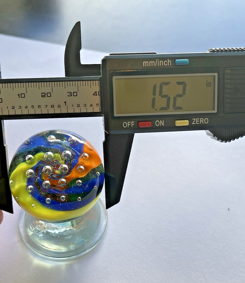 2015 RICK DAVIS MARBLE SIGNED HANDMADE GLASS ART 1.52 BUBBLES ORANGE ...