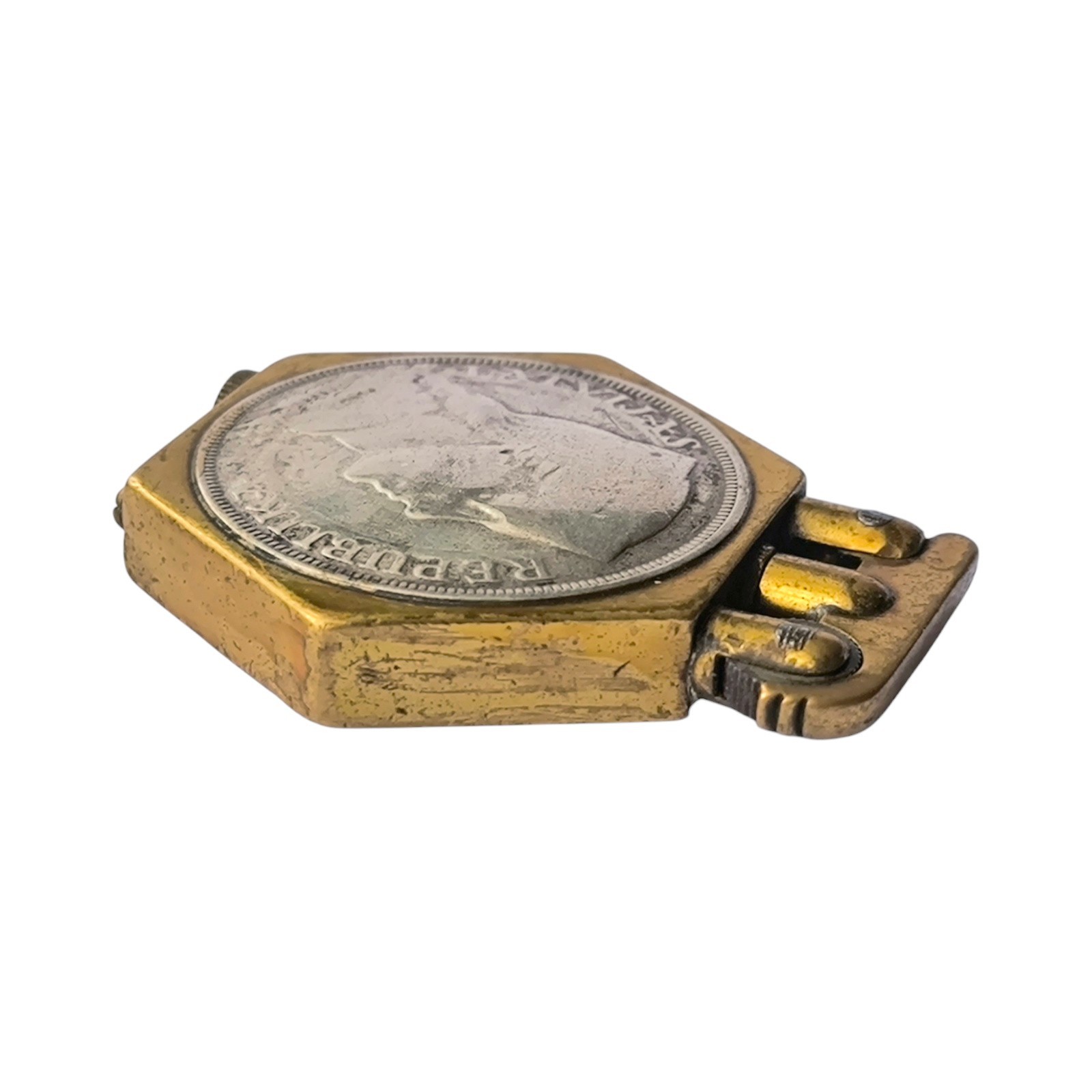 Vintage Rare Petrol Lighter with Latvia Silver 5 Lats Coins, Great ...