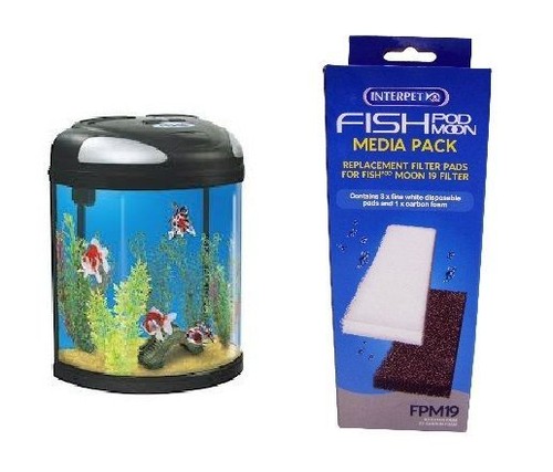 Interpet Fish Pod Box Moon 0391 Tank 19L Filter Pads Media Pack Carbon ...