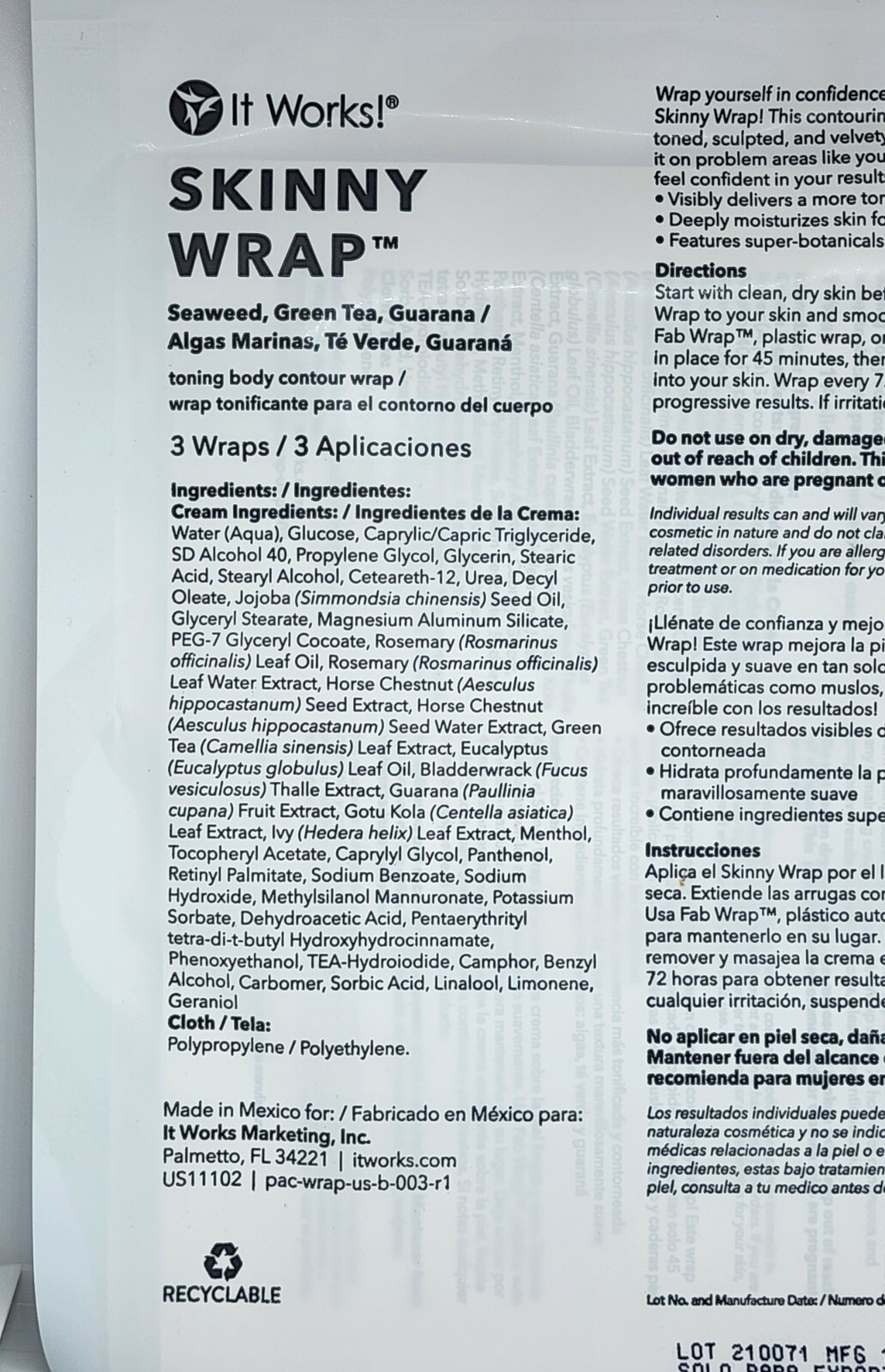 It Works! Skinny Wrap Body Tightening Toning Firming Contour Wraps New ...