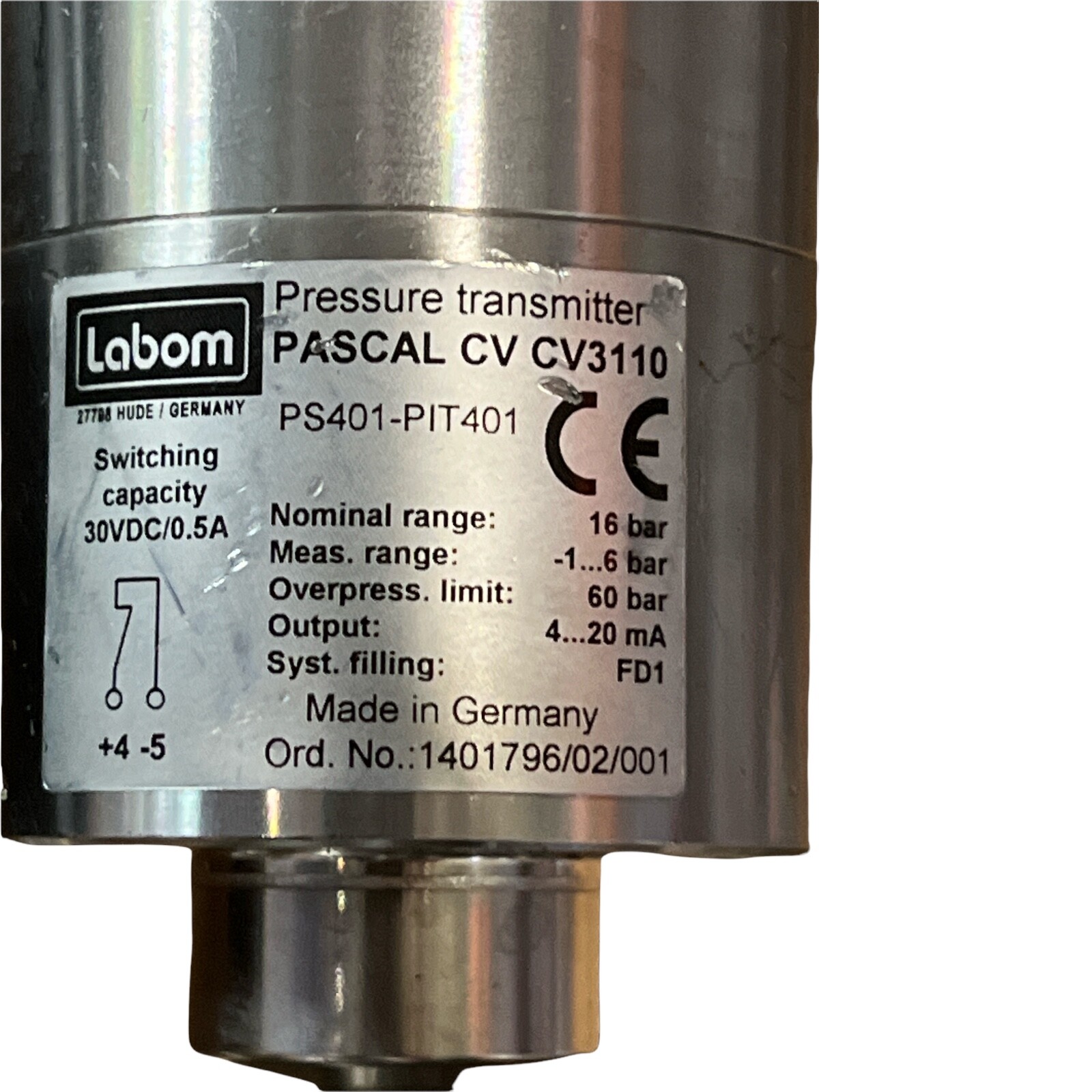 Labom PASCAL CV CV3110 Pressure Transmitter PS401-PIT401 | eBay