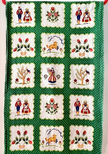 Vintage Pennsylvania Dutch Folk Art Green Linen Table Runner EUC | eBay