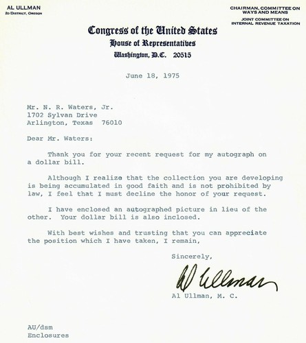 "Oregon Congressman" Al Ullman Signed ALS On Letterhead COA | eBay