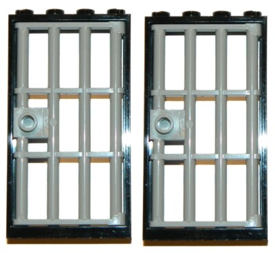 LEGO barred door gate 1x4x6 black grey x2 for castle prison dungeon ...