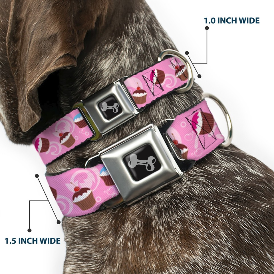 Dog Collar Bone Cupcake Swirls Pink/Multi Color WIDE-Small 13-17" (US ...