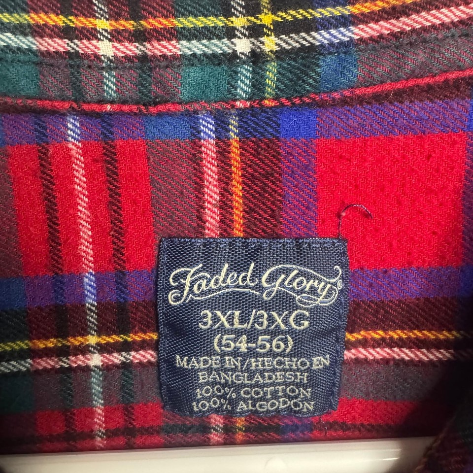 Faded Glory Men's Red Plaid Long Sleeve Button-Down Flannel Shirt | eBay UK