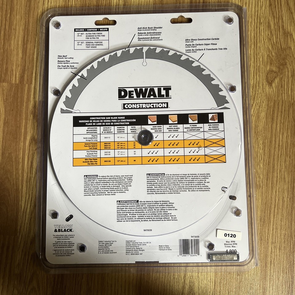 NEW DeWalt DW3128P5 12 in. 32-Teeth and 80-Teeth Miter Saw Blade (2 ...