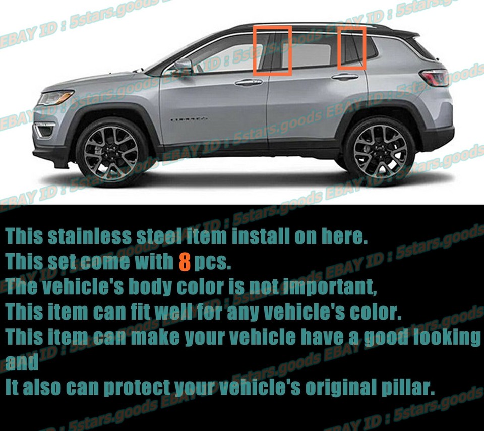8P Stainless Steel Chrome Door Pillar Post Trims For 2017-2025 JEEP ...