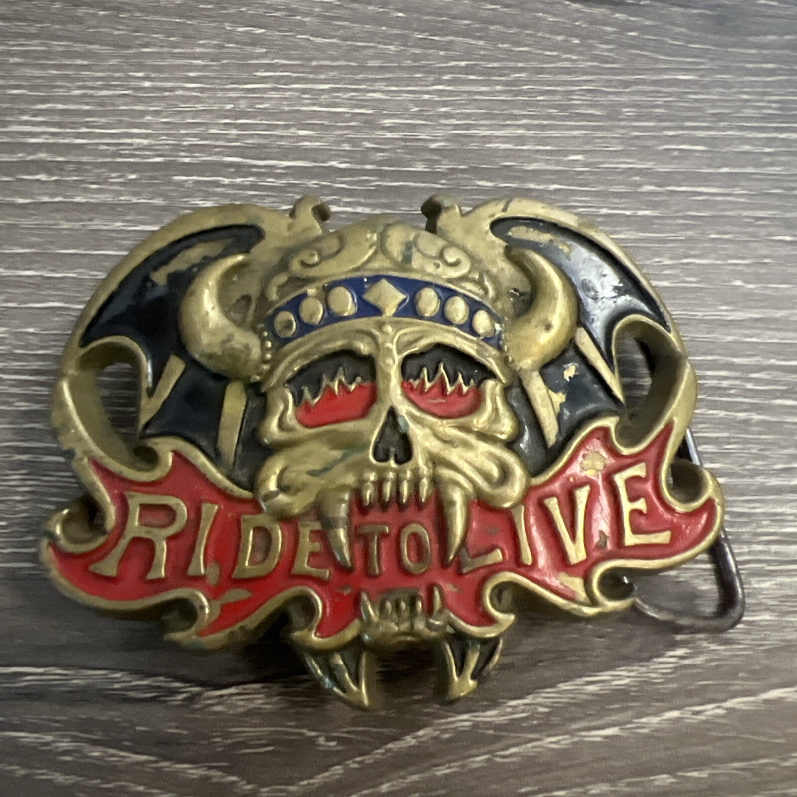 ORIGINAL MOTORCYCLE RIDE TO LIVE belt buckle 1982 BAR… - Gem