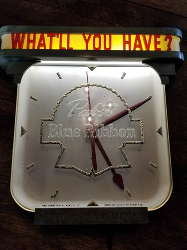 Vintage Pabst Blue Ribbon Electric Advertising Clock PBR Beer Bar Retro ...