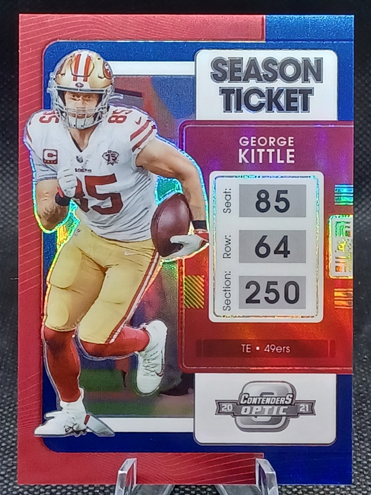 2021 Panini Contenders Optic Season Ticket George Kittle #49 Blue Prizm ...