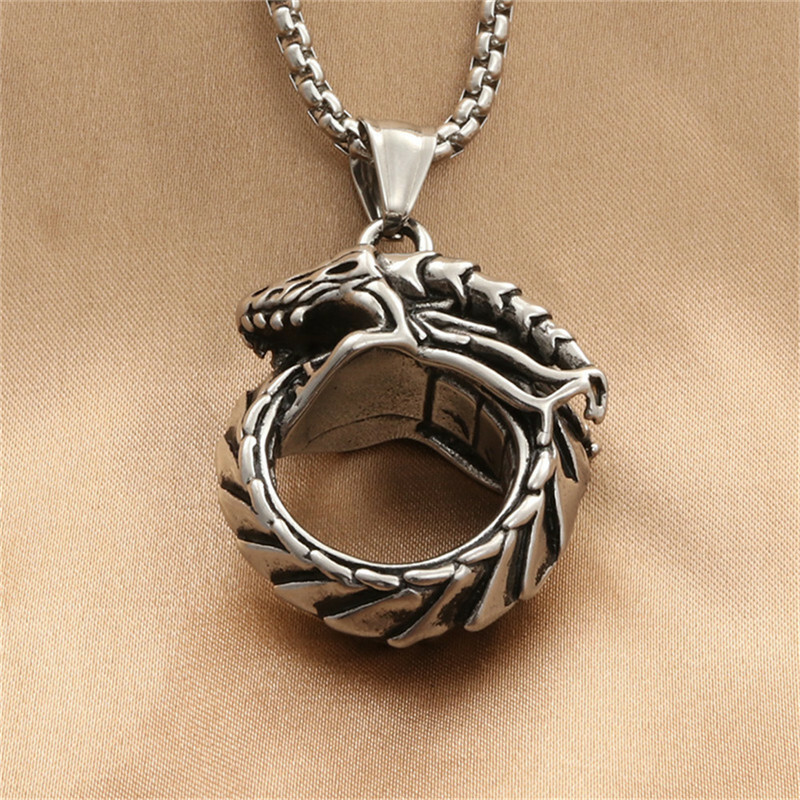 Mens Serpent Snake Ring Pendant Necklace Punk Rock Jewelry Silver Box ...